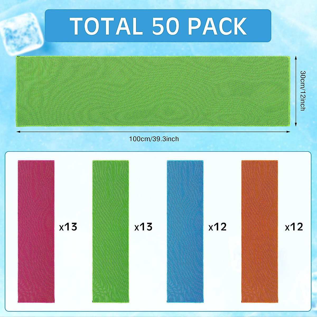 50 Pcs Cooling Towel 40" x 12" Ice Towel Yoga Towel Gym Accessories Cool Hiking Gifts Soft Breathable Chilly Towel for Neck Sport Running Workout Fitness Camping Golf More Activities