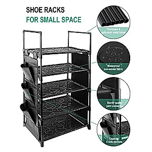 Moweallarge Shoe Rack 17-22 Pairs Stackable 5-Tier Shoes Rack Upgrade Compact Free Standing Shoes Rack with 6-Side Pockets for Small Narrow Space Closet Entryway Dorm Hallway