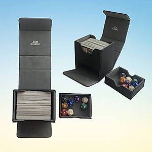 AEGIS GUARDIAN Card Deck Box with Dice Tray for MTG Cards, Commander Deck Box fit 150+ Sleeved Cards, PU Leather Card Storage Box Strong Magnet Deck Game Case for TCG CCG, Black