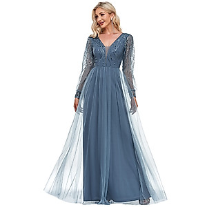 Ever-Pretty Women's Sparkle A-line Maxi Prom Gown Wedding Guest Dress Dark Blue US20