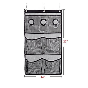 MagicFeel Mesh Hanging Shower Caddy Bath Organizer with 7 Mesh Pockets Bathroom Accessories Hang on Shower Curtain Rod Liner Hook Save Space in Bathroom Tub with 3 Rings (2 Pack)