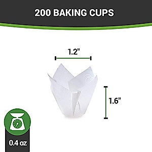 Restaurantware 2 Ounce Tulip Baking Cups, 200 Oven-Ready Cupcake Liners - Freezable, Disposable, Sugar White Paper Muffin Cases, For Wedding Parties, Baby Showers and More