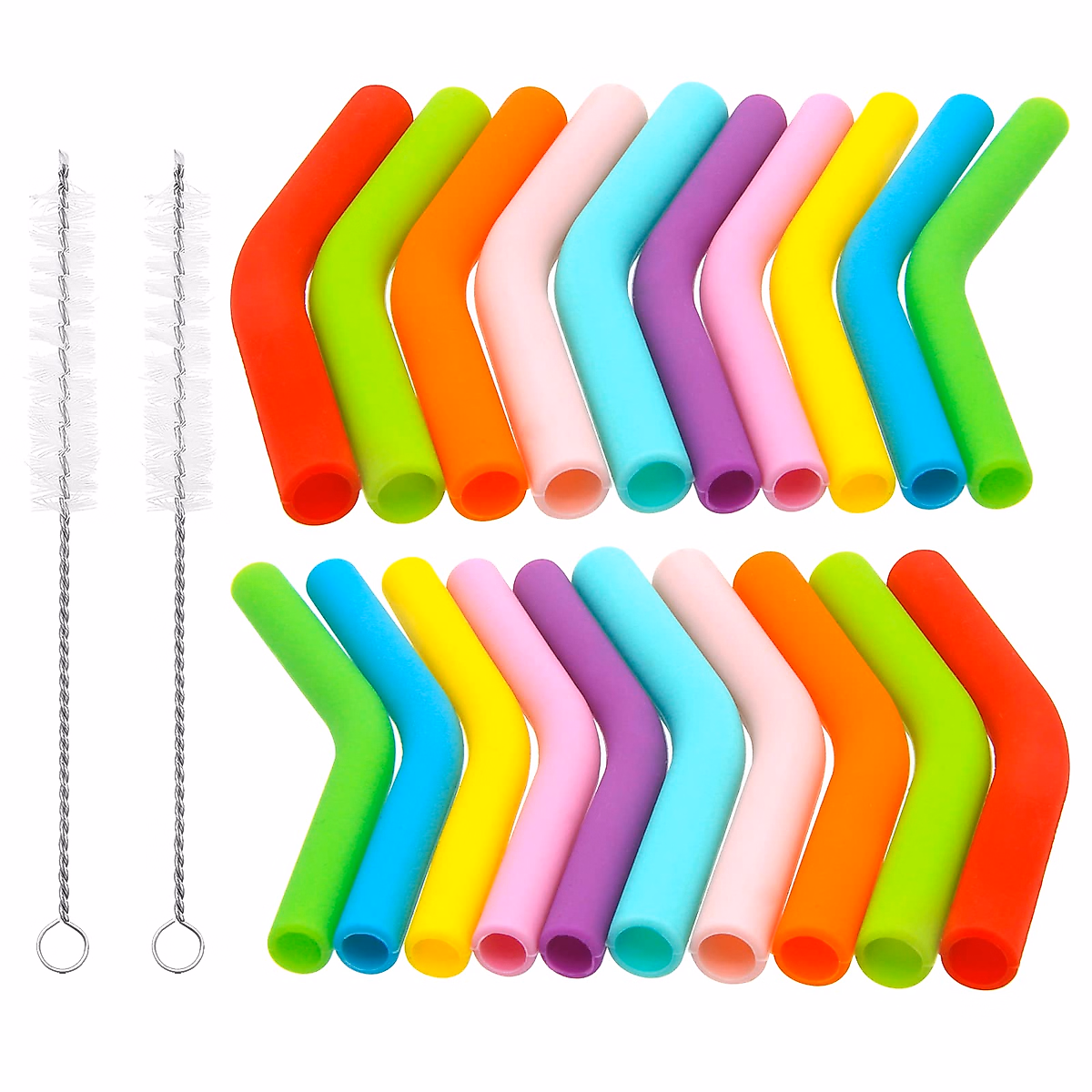 40 Pcs Food Grade Silicone Straw Elbows Tips, Soft Reusable Stainless Steel Straw Nozzles Fit for 1/3" and 1/4" Wide (8mm and 6mm） Outer Diameter Stainless Steel Straws, Multicolor