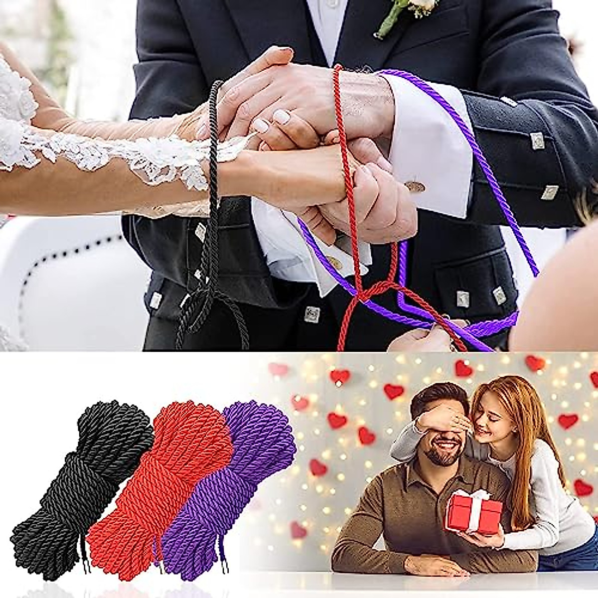 BAVIHOR Silk Rope Long Rope, Skin Friendly Soft Rope Durable, 32 Feet 8 mm Multipurpose Long Satin Braided Twisted Rope (Black, Red)