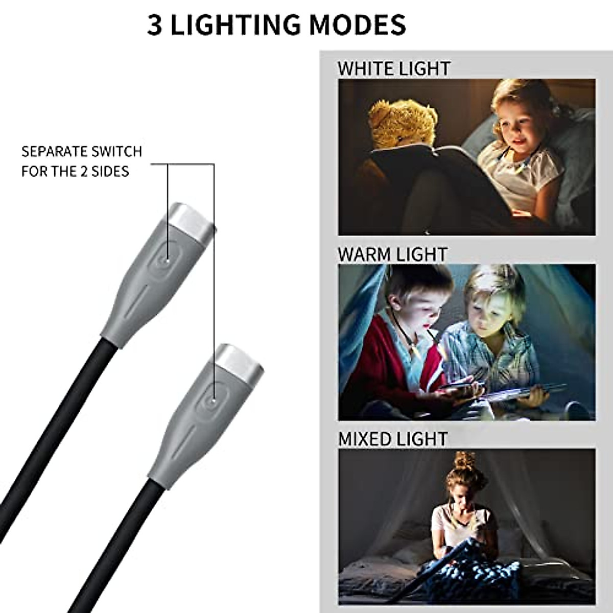Book Light, Book Light for Reading in Bed, Fast Recharge, Neck Reading Light Slim with 3 Modes, Super Flexy, Hands Free Versatile Neck Light, Up to 70 Hours.Gift for Knitting, Sewing, Camping(Grey)