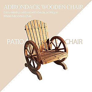 LOKATSE HOME Wood Wagon Outdoor Adirondack Chair with Wheel Armrest for Patio, Garden, Country Yard, Wooden