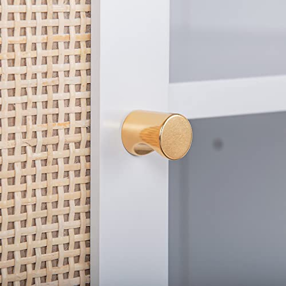 Recaceik Ratten Sideboard Buffet Cabinet/Console Table, Natural Accent Storage Cabinet with 2 Ratten Doors and Metal Legs, Rustic Wood Sideboard Furniture for Bedroom, Kitchen