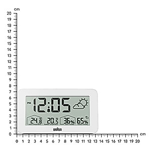 Braun Digital Weather Station Clock with Indoor and Outdoor Temperature and Humidity, Forecast, LCD Display, Quick-Set, Crescendo beep Alarm in White, Model BC13WP.