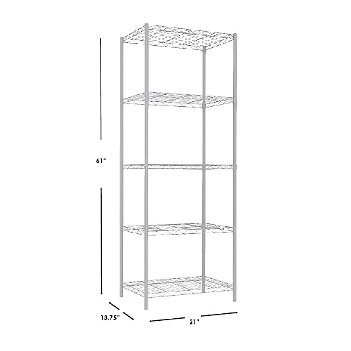 Home Basics 5 Tier Wire Shelving Unit, (White) Steel Storage Shelves | Tall Wire Shelf | for Food, Laundry Supplies, Paint, Hardware, and More