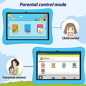 Aheadthink Kids Tablet, 10 inch Tablet, 64 + 512gb ROM Expansion Android 11 Kids BT, WiFi, GMS, Parental Controls, EVA Shockproof Case, Education, Games. (Blue Case)