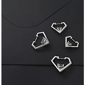 Diamond Shaped Huggie Hoop Earrings 14K Gold Plated Cubic Zirconia Cuff Earrings for Women Men Jewelry Gift