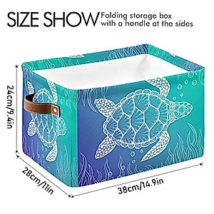 Storage Basket Ocean Animal Sea Turtle Storage Bin with Handle Foldable Rectangle Fabric Organizer Basket for Home Bedroom Nursery Closet, 1 Pack