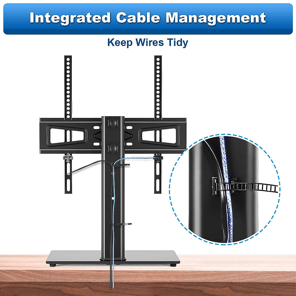Universal Swivel TV Stand/Base Table Top TV Stand for 27 to 55 inch LCD LED TVs -Height Adjustable TV Base Stand TV Mount Stand with Tempered Glass Base & Wire Management,VESA 400x400mm