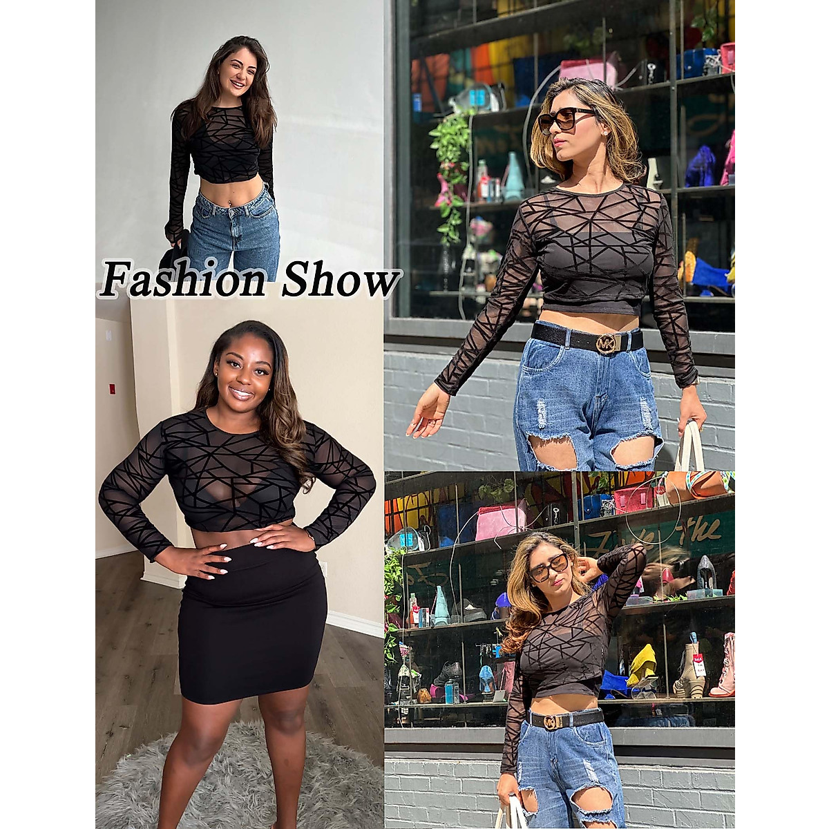 Avidlove Mesh Top Mesh Shirt Mesh Crop Top Sheer Shirts for Women See Through Crop Tops for Women S