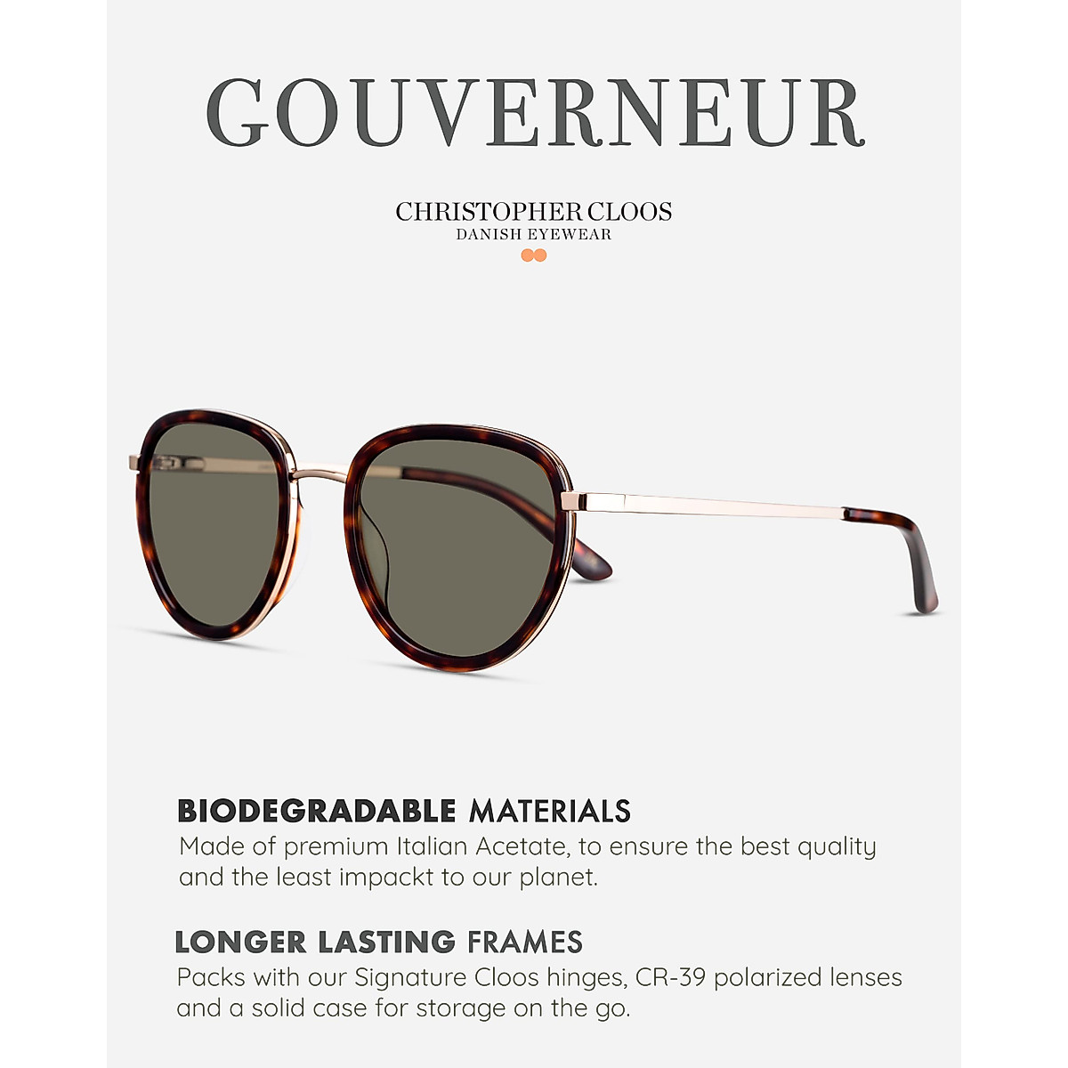 Christopher Cloos - Gouverneur Espresso - Aviator Polarized Sunglasses for Men & Women with Case - Trendy Sun UV Protection Glasses - Unisex