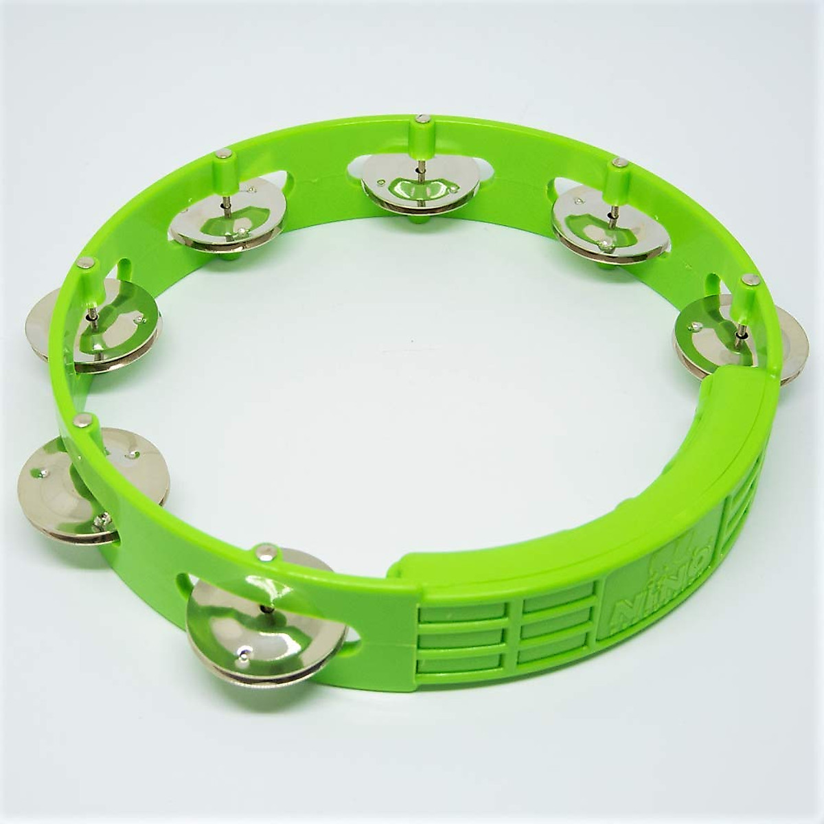 Nino Percussion NINO49GG Compact 8" ABS Plastic Handheld Tambourine, Grass Green