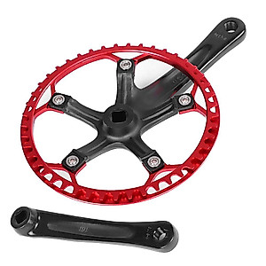 Dilwe Bike Crankset Set, 45T 47T Single Speed Crank Set with 2 Cranks for Folding Bikes Mountain Road Bike (45T-Black + Red)