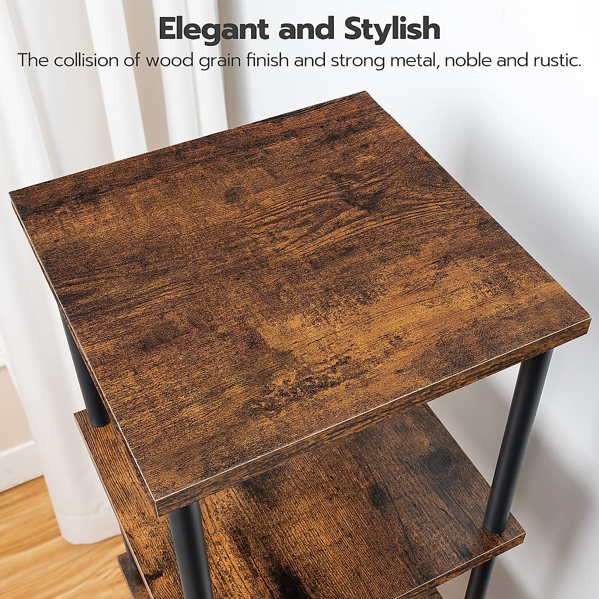 HOOBRO 6-Tier Corner Shelf, Corner Square Rack Display Shelf, Tall Storage Rack Plant Stand, Corner Bookcase for Small Spaces, Living Room, Home Office, Kitchen, Rustic Brown and Black BF55CJ01