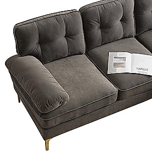 BIADNBZ 83" Velvet Sectional Sofa with Right Chaise, Modern L-Shaped Couch with Armrest for Living Room Bedroom Corner, Brown