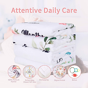 Twin Elephant Milestone Blanket Soft Premium Flannel Fleece Baby Monthly Milestone Blanket Personalized Photography Background Blankets Unisex Twin Gifts