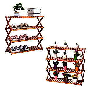 LITA Bamboo 4-Tier Shoe Shelf Foldable Bamboo Shoe Rack Multifunctional Free Standing Shoe Shelf Storage Organizer