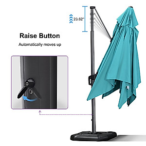 PURPLE LEAF 11.5' X 11.5' Telescopic Patio Umbrella Outdoor Cantilever Umbrella Square Up Down Lifting Offset Umbrella with 360-degree Rotation for Garden Deck Pool Patio Turquiose