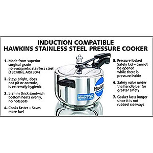 Hawkins Stainless Steel Induction Compatible Inner Lid Pressure Cooker, 4 Litre, Silver (HSS40)