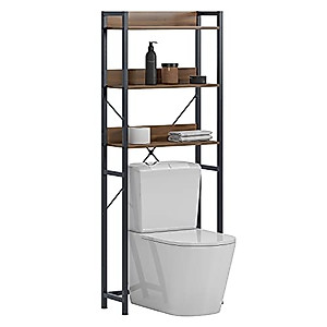 sogesfurniture Over Toilet Bathroom Organizer, 3-Tier Metal Freestanding Bathroom Organizer with Shelves, Multifunctional Toilet Rack, Freestanding Bathroom Space Saver, Walnut