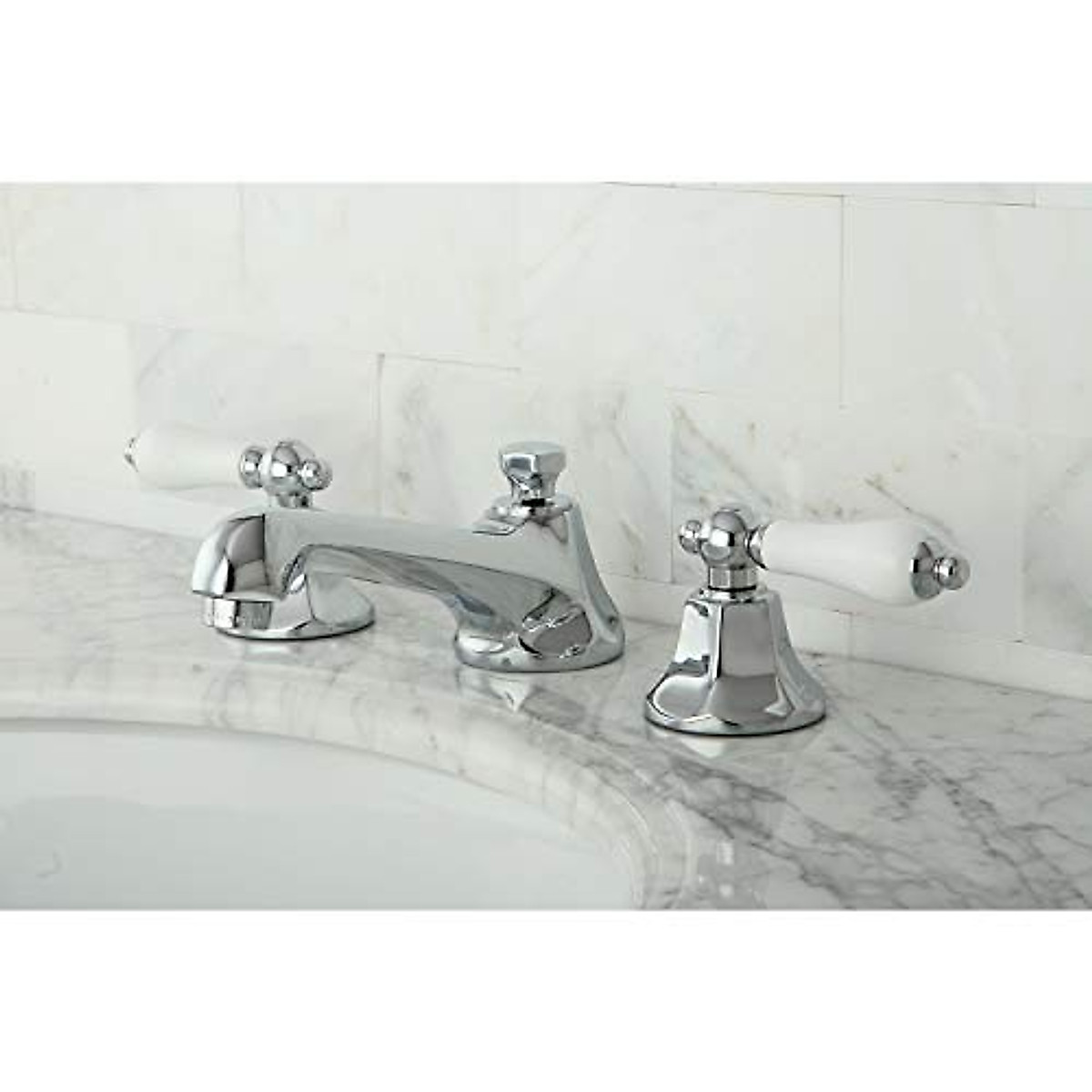 Kingston Brass KS4461PL Metropolitan Widespread Lavatory Faucet with Porcelain Lever Handle, Polished Chrome