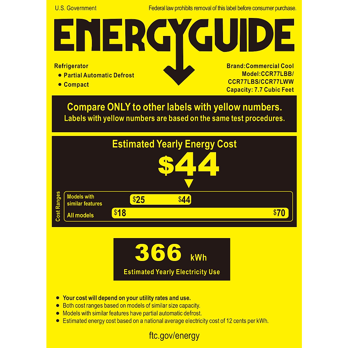 Commercial Cool CCR77LBS 7.7 Cu. Ft Freezer, Top Mount Fridge with Glass Shelves, Bottle Storage, Beverage Rack, Crisper Drawer Cover in VCM Refrigerator
