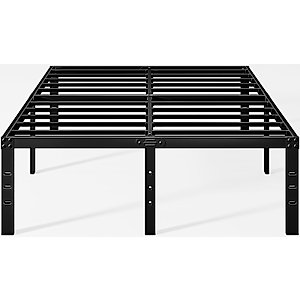18 Inch Queen Bed Frame No Box Spring Needed, Metal Platform Bed Frame Queen Size, Easy Assembly Heavy Duty Noise Free Tall Bed Frame, Black
