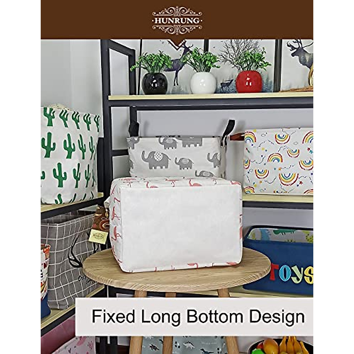 HUNRUNG Rectangle Storage Basket Cute Canvas Organizer Bin for Pet/Children Toys, Books, Clothes Perfect for Rooms/Playroom/Shelves (Flamingo)