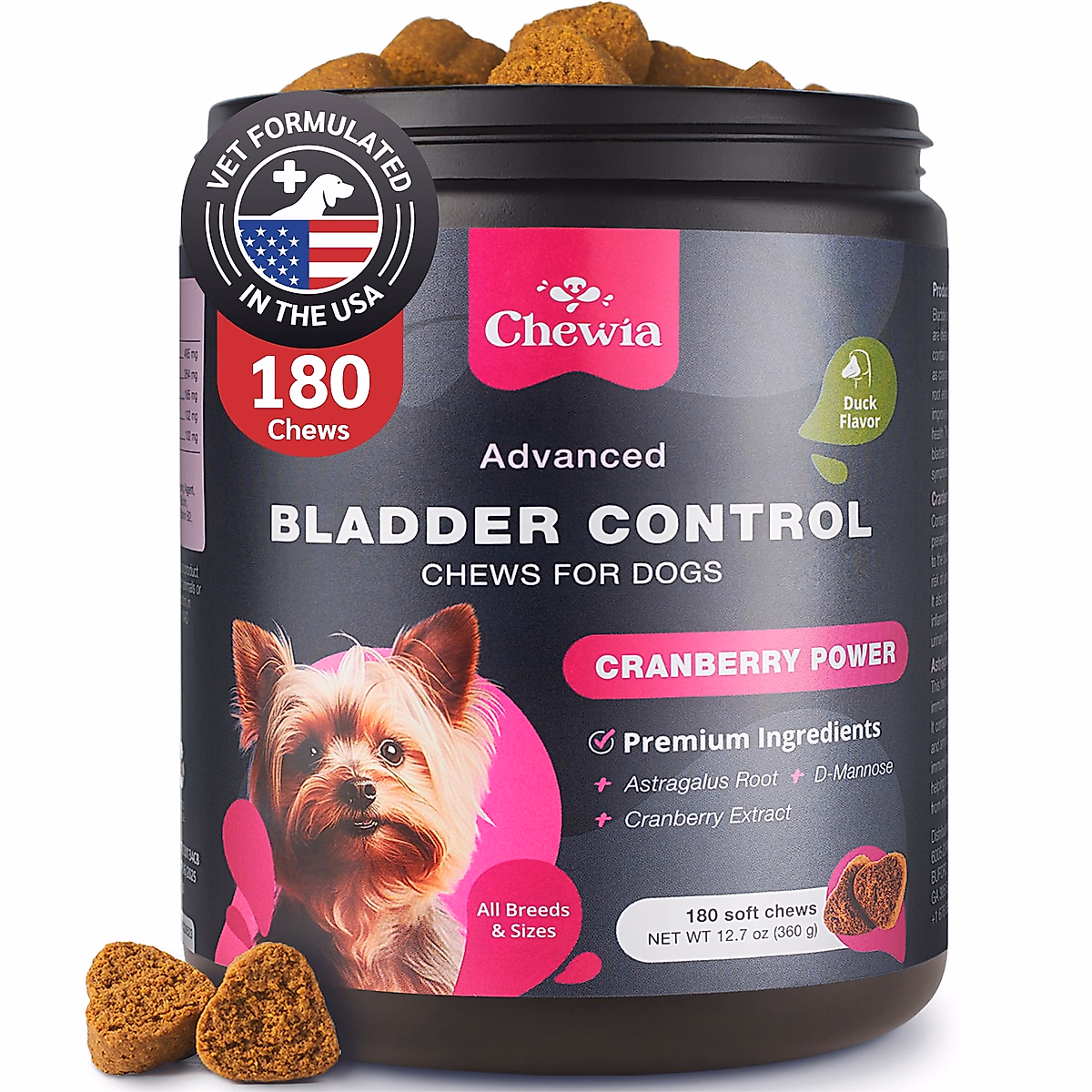 Dog UTI Treatment - Dog Cranberry Supplement for Urinary Tract, Bladder & Kidney Health, Incontinence Support - Bladder Control Cranberry Chews - Cranberry Supplement for Dog Incontinence