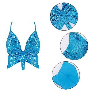 Hoohu Womens Indian Belly Dance Costumes Performance Outfits Butterfly Bandage Padded Bra Sequin Pearl Embroidery Tank Top