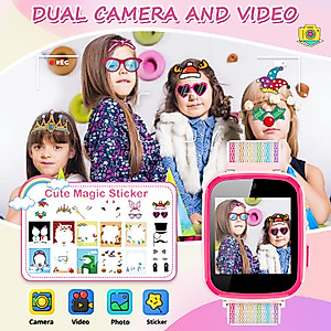 Vakzovy Smart Watch for Kids Gift for Girs Toys Age 6-8, with Video Camera Music Audiobook Games Kids Watches for Girls Ages 8-10 Educational Birthday Gifts for 5 6 7 8 9 10 Year Old Girls