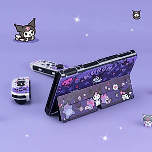 Eamily Cute Kuromi Case Compatible with Nintendo Switch OLED, Dockable Case Cover, Ergonomic Soft TPU Grip Case for Joycon, Sparkle Skin Set
