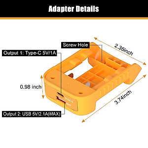 JYJZPB 2 Pack USB Charger Adapter, for De Walt 20V 60V Li-ion Battery USB Holder, with Dual USB Socket Output Charging Port & Type-C Interface Fast Charging (Adapter Only)