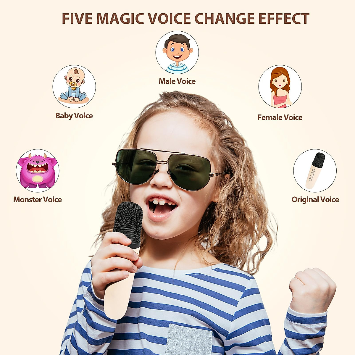 Fede Karaoke Machine for Kids Adults, Mini Karaoke Machine with 2 Wireless Microphones, Portable Bluetooth Speaker with Voice Changing Effects & LED Lights, Best Gifts Toys for Girls and Boys