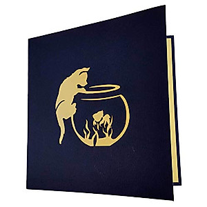 iGifts And Cards Two Cute Cats With Fish Bowl 3D Pop Up Greeting Card - Playful, Furry, Lovable, Pussycat, Active, Meow, Kittens Half-Fold, Happy Birthday, Just Because, Thinking of You, Friendship