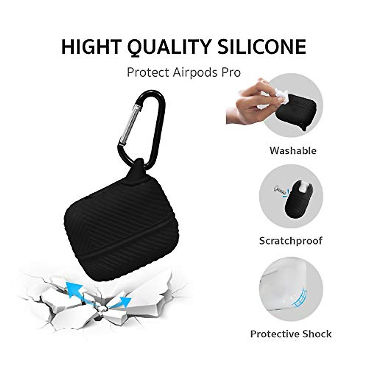 New SAMEO Design Soft Silicone Protective Case of AirPods Pro (Neck Strap, Case, Carabiner of 1 Set) DustProof, DropProof, Wireless Charing (Black)