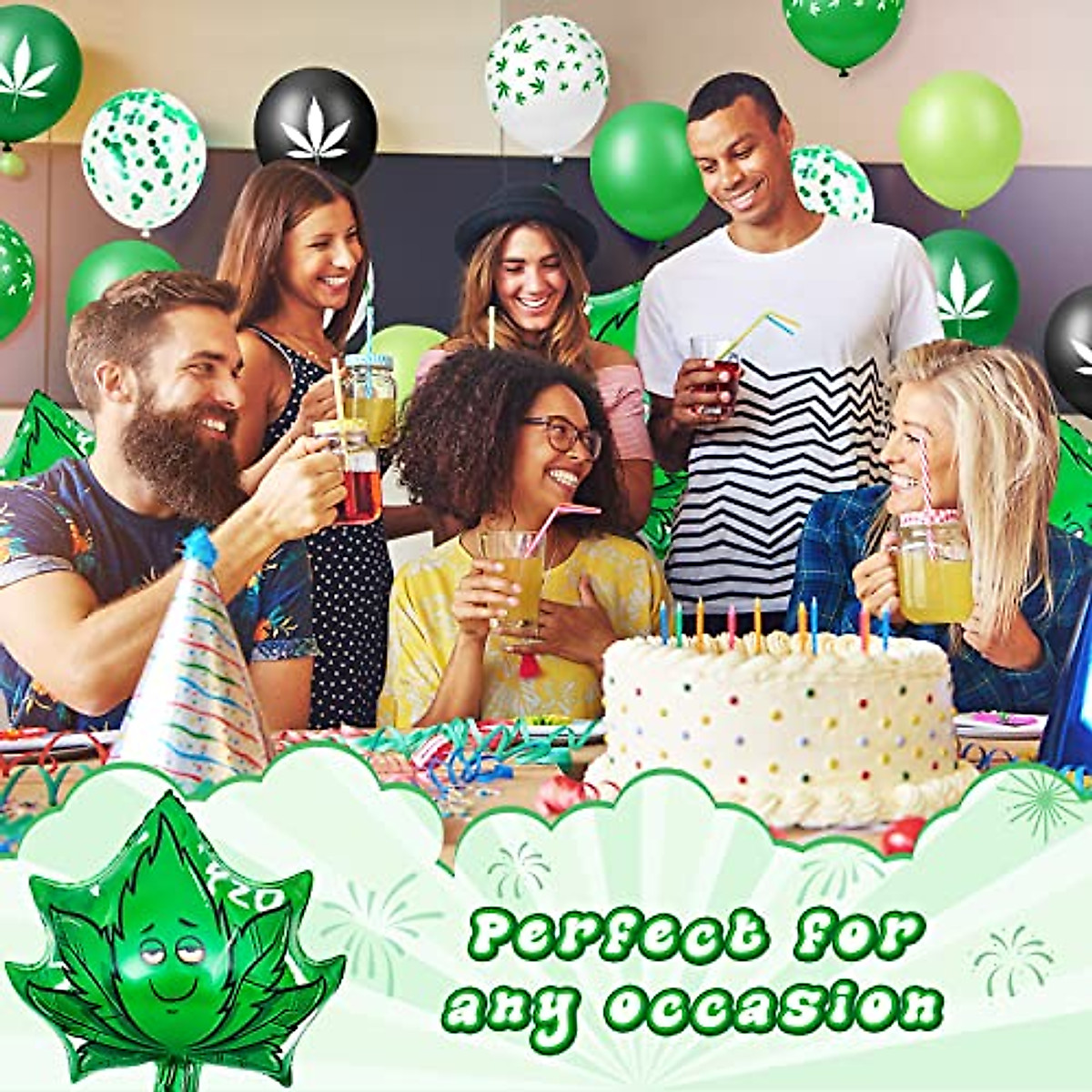 48 Pcs Weed Balloons Pot Leaf Party Decorations Pot Leaf Latex Balloons Weed Decor Pot Leaf Shape Foil Balloons Green Confetti Balloon Weed Print Gifts for Summer Hawaii Style Tropical Party Supplies