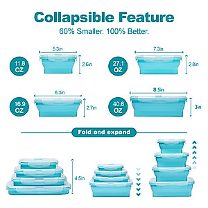 Set of 4 Collapsible Silicone Food Storage Container, Leftover Meal box For Kitchen, Bento Lunch Boxes, BPA Free, Microwave, Dishwasher and Freezer Safe. Foldable Design Saves Your Space.