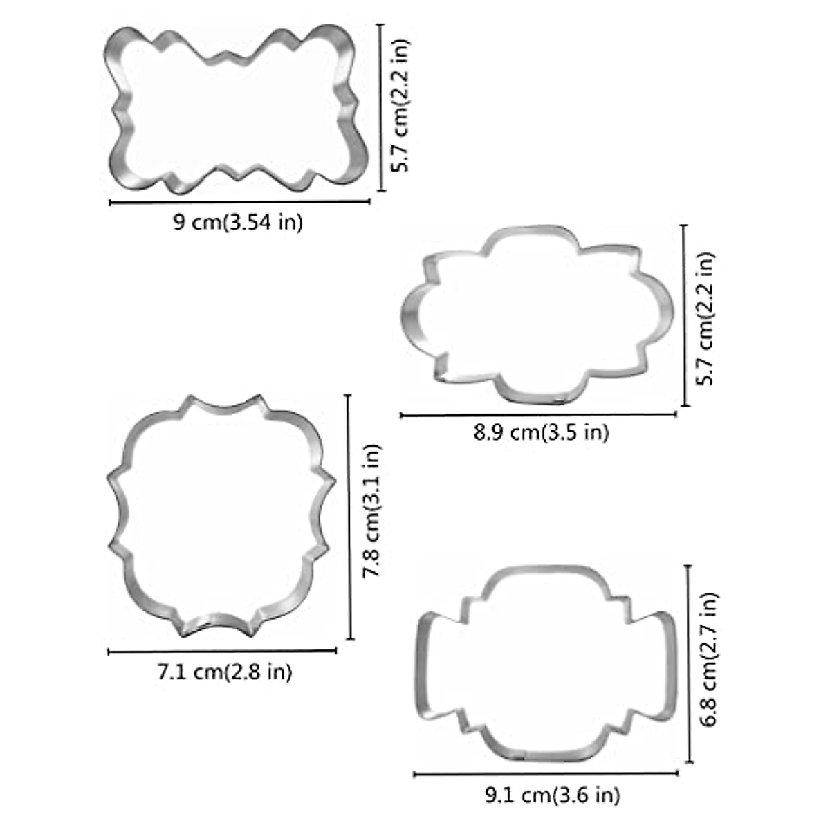 4 pcs of Plaque Cookie Cutters Set, Stainless Steel Wedding Frame Fondant Cutters Baking DIY Molds