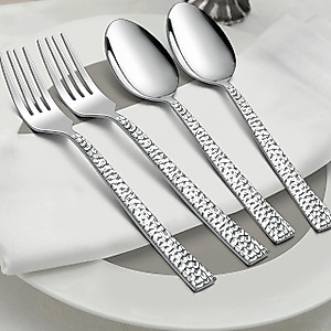 Hammered 12 Pieces Dinner Forks Set, HaWare Stainless Steel 7.9 Silverware set for Home/Kitchen/Restaurant, Classic Elegant Design Large Forks, Mirror Polished, Dishwasher Safe