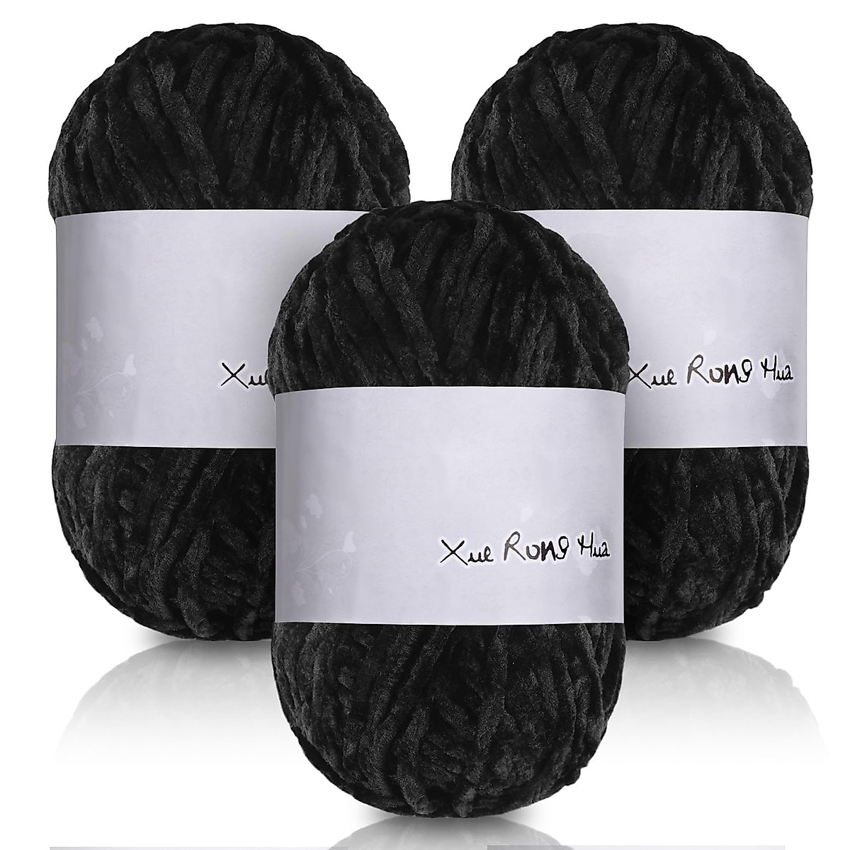 3 Rolls 590 Yards Velvet Yarn Chenille Yarn for Soft Crocheting and Knitting Baby Velvet Project, 180 Meter and 100 Gram for Each DIY Weaving Crochet Weaving Craft(Black)