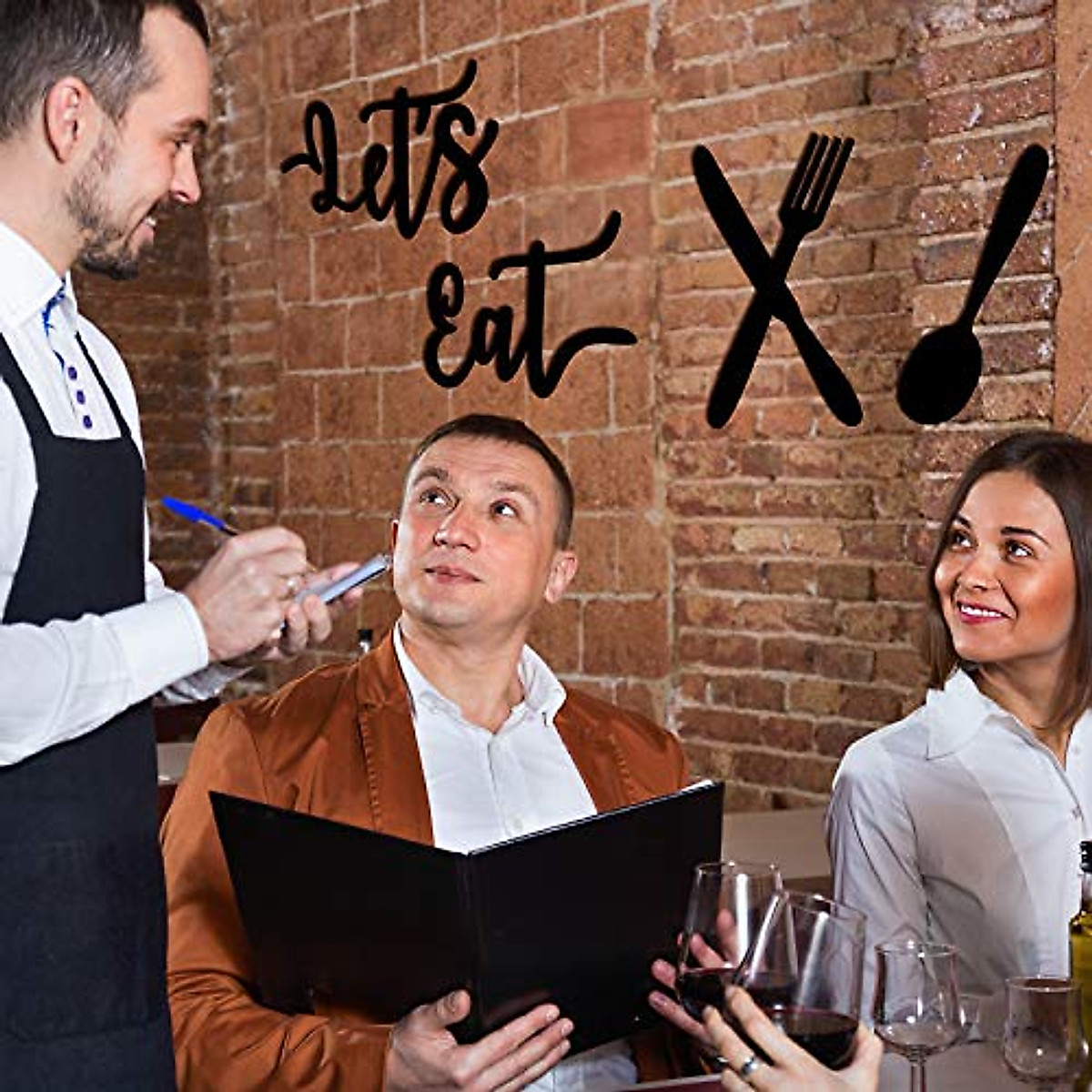 Yerliker 5 Pieces Let's Eat Sign, Wooden Fork Spoon Knife Sign Wall Decor, Rustic Cutout Eat Kitchen Decor for Home Dining Living Room Bar Cafe Restaurant (Black)