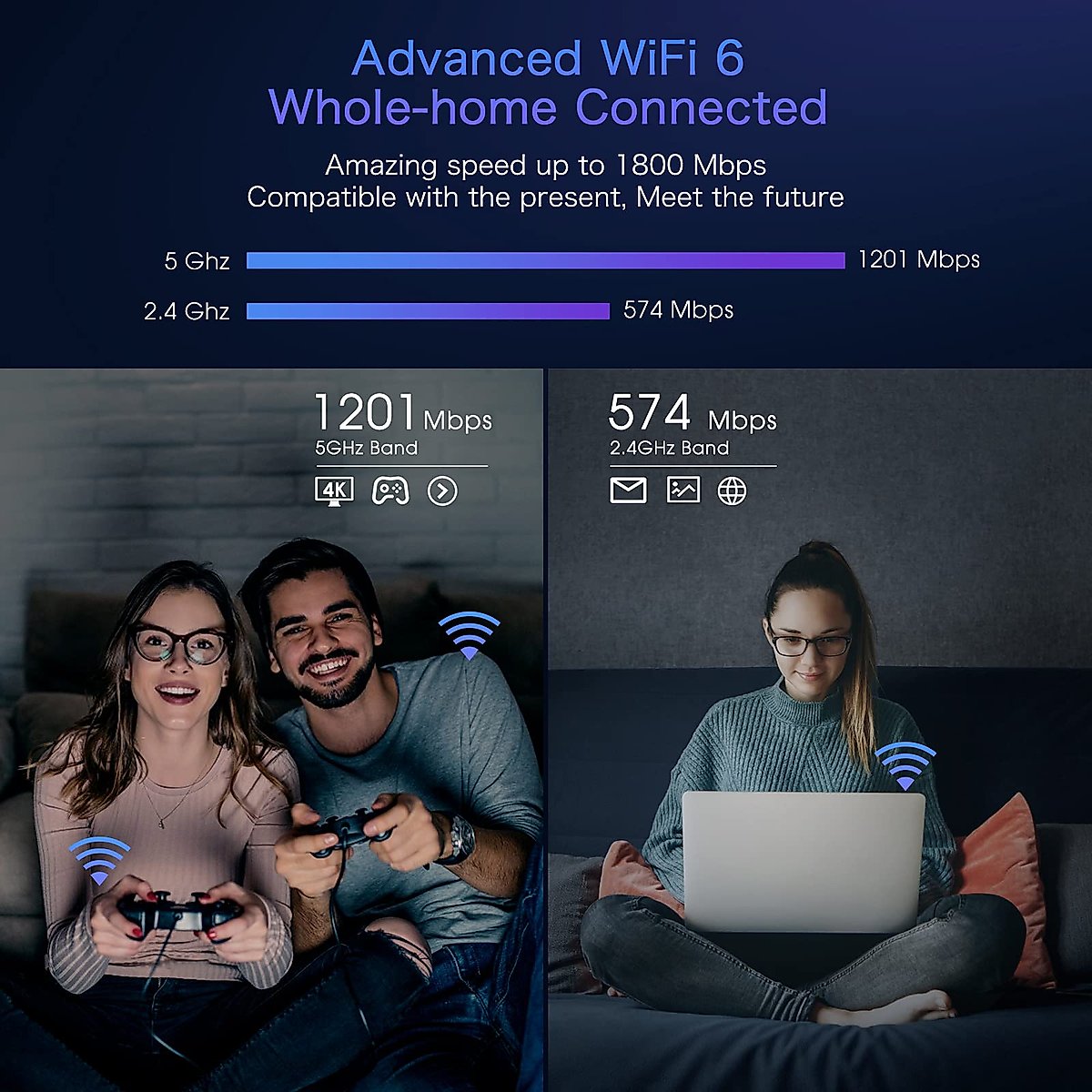 Rockspace WiFi Extenders Signal Booster for Home, AX1800 WiFi 6 Range Extender up to 1500 sq. ft and 35+ Devices, Dual Band and Antennas WiFi Repeater up to 1.8Gbps Speed, AP Mode w/Gigabit Port