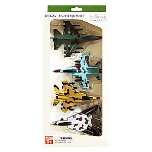 ArtCreativity Diecast Fighter Jets, Pullback Mechanism, Set of 4, Diecast Metal Jet Plane Fighter Toys for Boys, Air Force Military Cake Decorations, Pull Back Airplane Party Favor