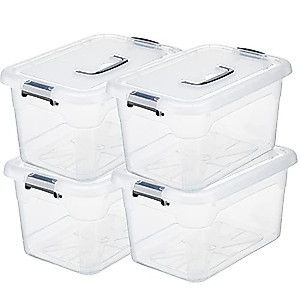 Sadnyy 4 Pack Clear Plastic Storage Latch Box Stackable Plastic Storage Bins with Latching Lids and Wheels Clear Large Storage Boxes Organizing Container for Home Garage Closet Classroom (17 Quart)