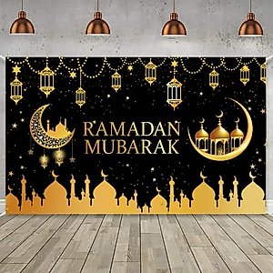 LOONELO Large Ramadan Mubarak Banner,Ramadan Mubarak Backdrop with 70.8''X43.3'',Muslim Ramadan EID Mubarak Hanging Sign,Islamic Ramadan Mubarak Decorations for Eid Al-Adha,Hajj Festival Party